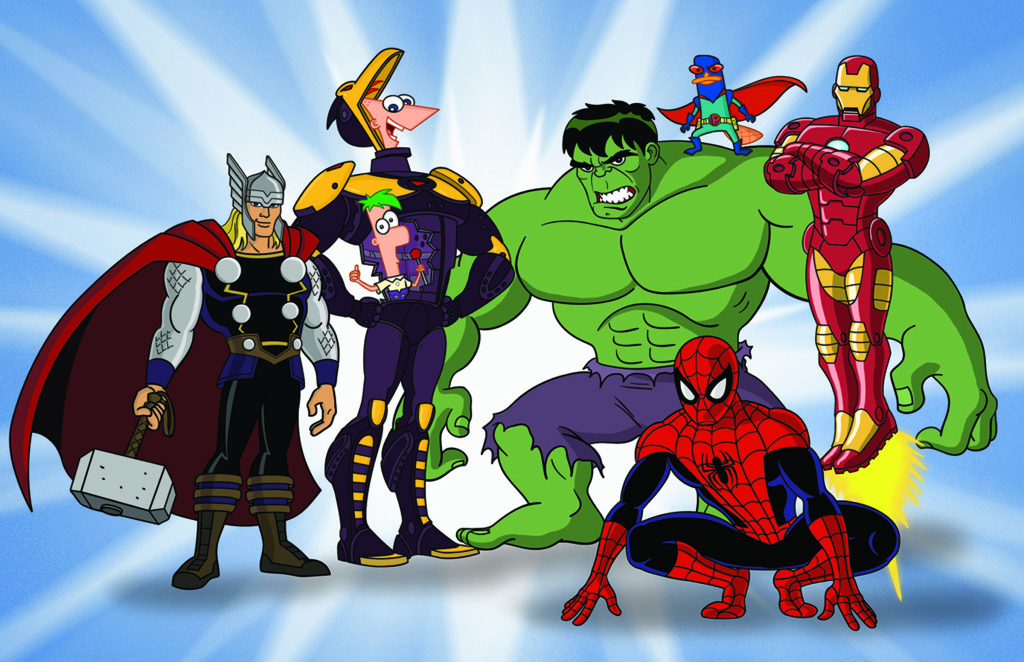 THOR, FERB, PHINEAS, HULK, SPIDER-MAN, PERRY THE PLATYPUS, IRON MAN ...
